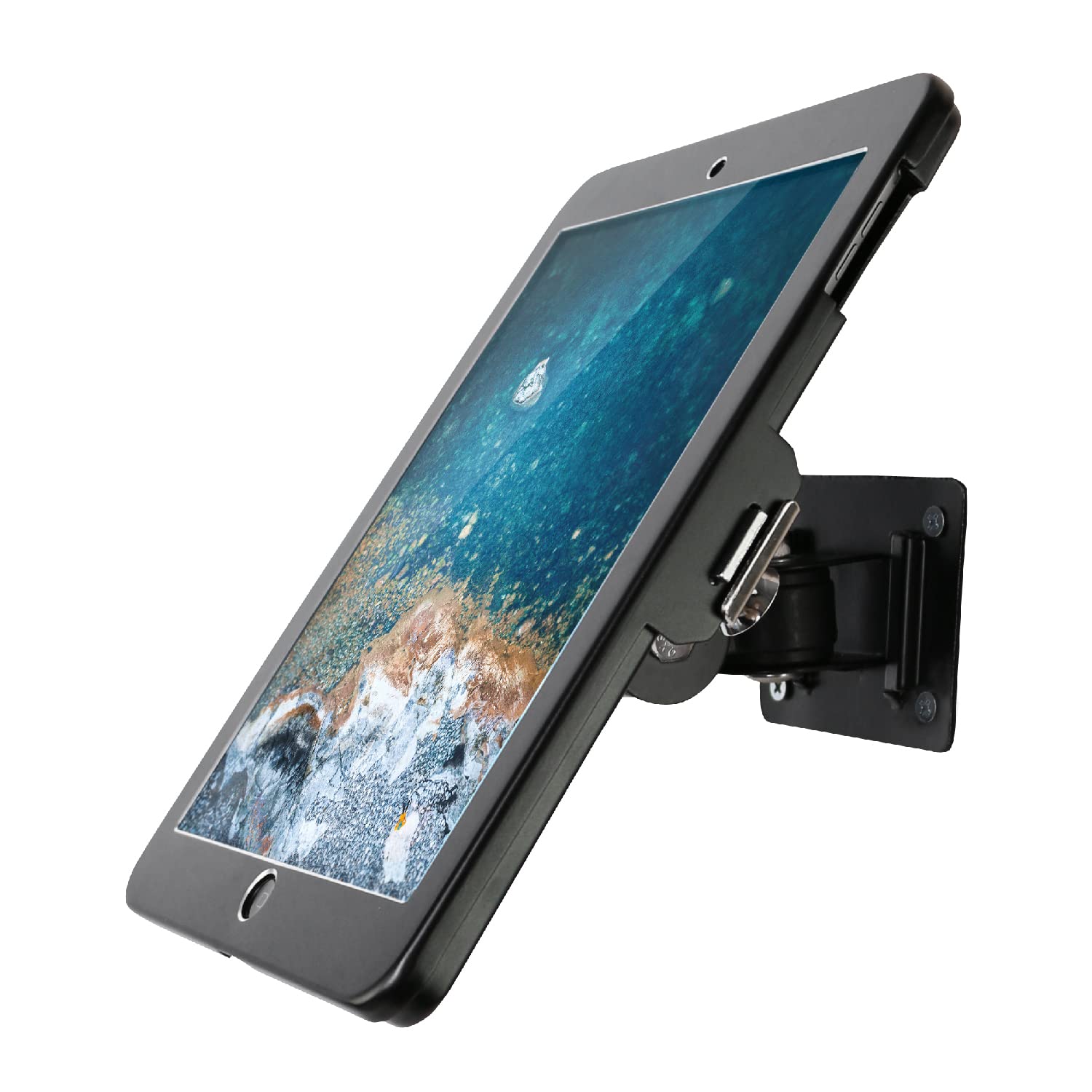 WeSTRUGGLE On Wall Mount bracket for iPad 9.7"(6th,5th,Gen.), 9.7"Air1& 2, iPad 9.7"Pro, Excluding iPad 9.7"(1th,2th,3th,4th,Gen.),Anti Theft Lock , Rotate Design Arbitrary ,Multi Angle, Metal,(Black)
