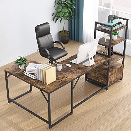 Tribesigns L-Shaped Desk with File Drawer, Reversible Corner Computer Desk with 3-Tier Storage Shelves, 85.4 inches Office Desk Computer Table Workstation for Home Office
