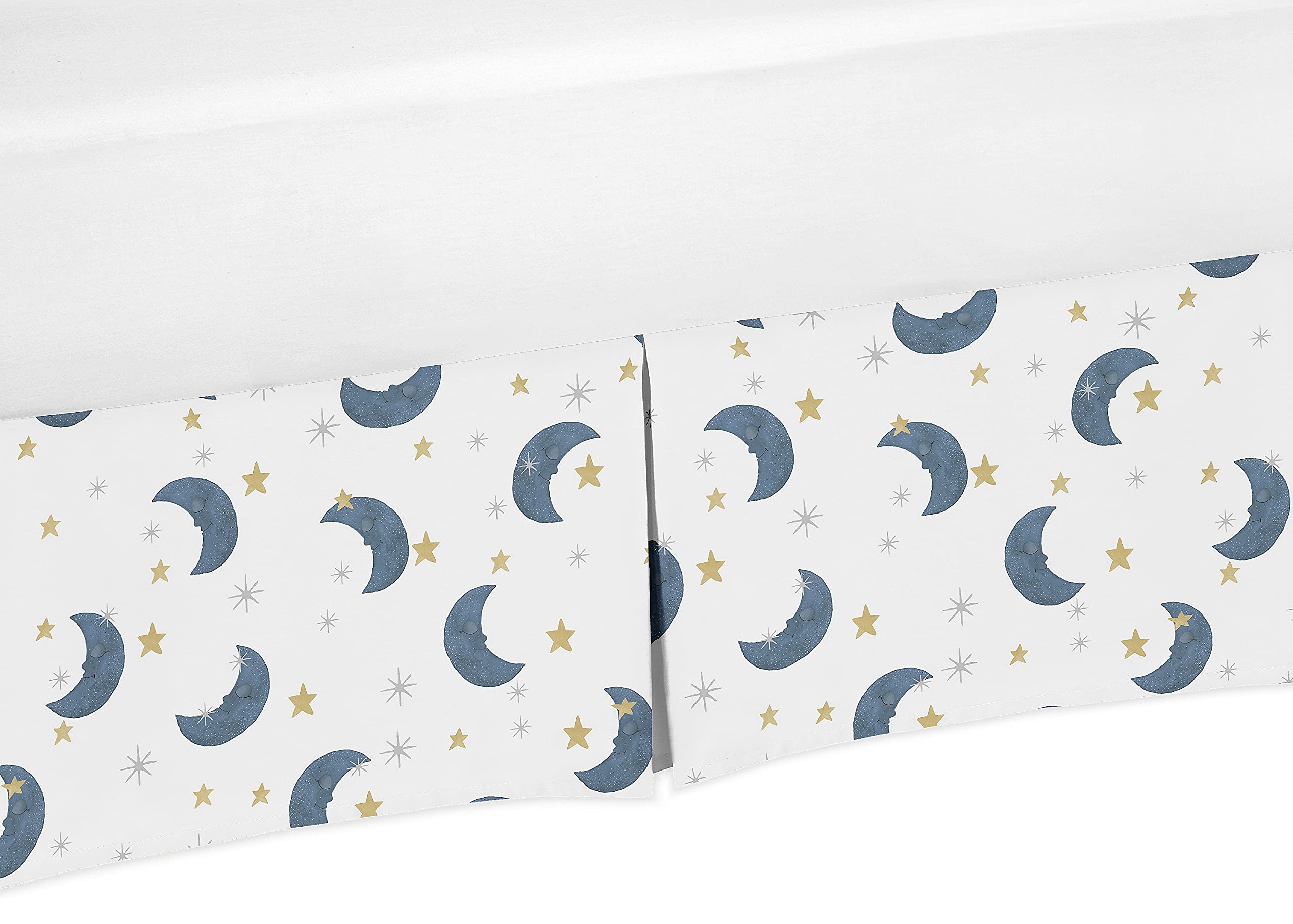 Sweet Jojo Designs Moon and Star Boy or Girl Pleated Baby Crib Bed Skirt Nursery Dust Ruffle - Navy Blue and Gold Watercolor Celestial Sky Gender Neutral Outer Space Galaxy