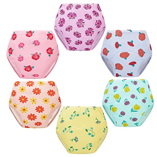 Skhls Training Pants Underwear for Toddler Girls Potty Training Floral Print Multipack, 6 Pack 5T