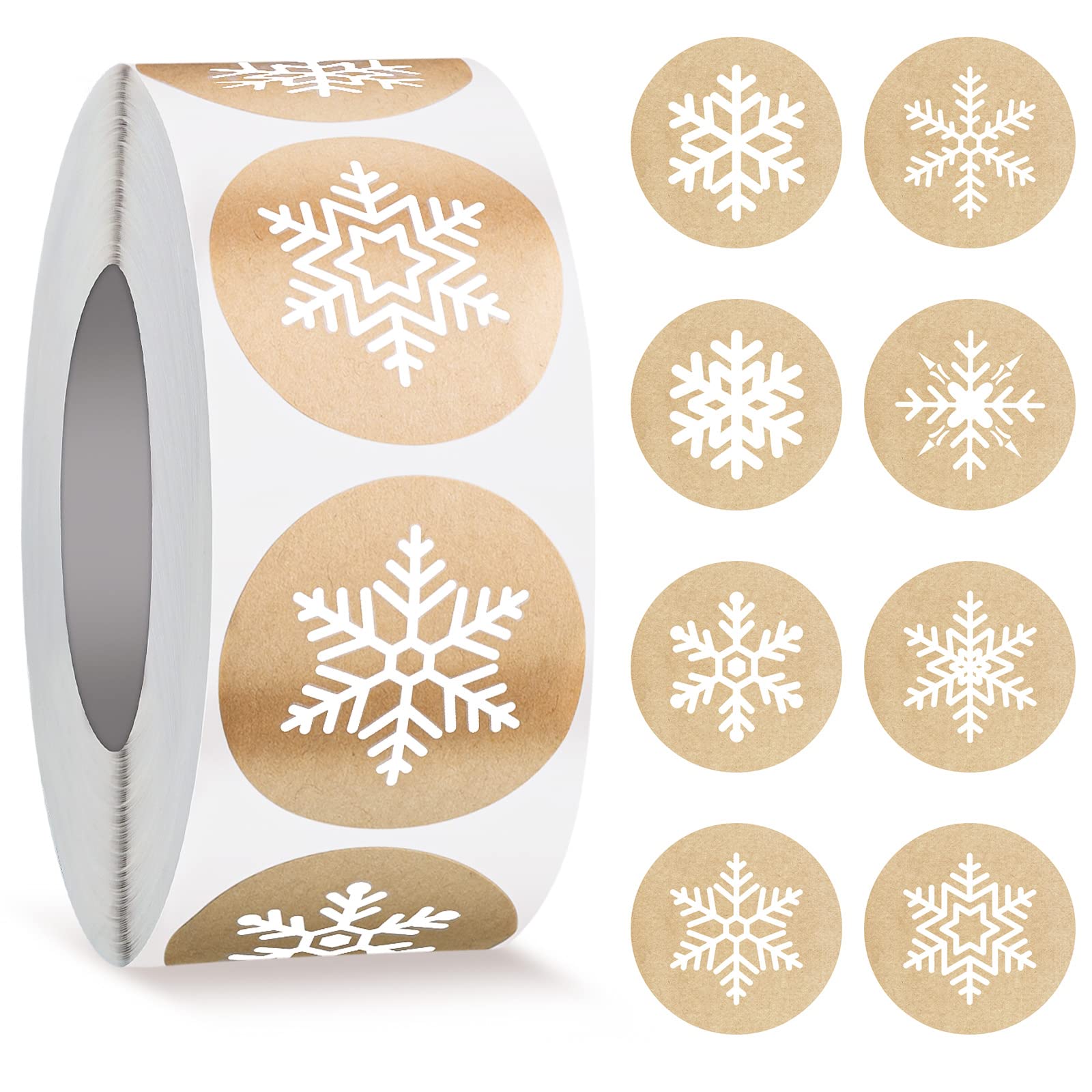 1000 Pieces 1.5 Inch Snowflake Stickers Christmas Envelope Seal Holiday Stickers Xmas Snowflake Seals Round Christmas Sticker Envelope Seal Decals for Christmas Winter Party Decor, 8 Styles