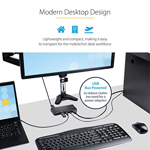 StarTech.com 2 Port Hybrid USB-A + HDMI & USB-C KVM Switch - Single 4K 60Hz HDMI 2.0 Monitor - Compact Desktop and/or Laptop HDMI KVM Switch - USB Bus Powered - Thunderbolt 3 Compatible, TAA