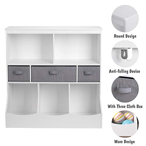 UTEX Toy Storage Organizer with Bookcase, Kid’s Bin Storage Unit with 8 Compartments &3 Baskets Bins, Toys Box Organizer, Kid’s Multi Shelf Cubby for Books,Toys,White