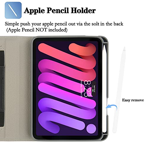 iPad Mini 6 Case with Pencil Holder 8.3 inch 2021, Support 2nd Gen Apple Pencil Charging, Premium PU Leather Smart Cover, Auto Wake/Sleep, Shockproof Protective iPad Mini 6th Generation Case