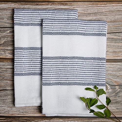 Country Maison Stripe Kitchen Towels | Pack of 6 | 18 x 28 Inches | Highly Absorbent |100% Cotton Dish Towels | Tea Towels | Bar Towels | Blue