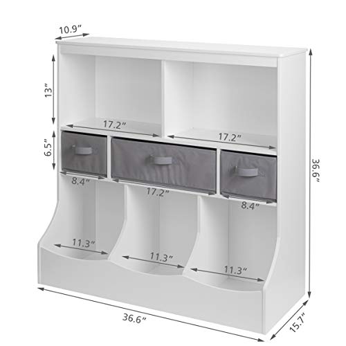 UTEX Toy Storage Organizer with Bookcase, Kid’s Bin Storage Unit with 8 Compartments &3 Baskets Bins, Toys Box Organizer, Kid’s Multi Shelf Cubby for Books,Toys,White