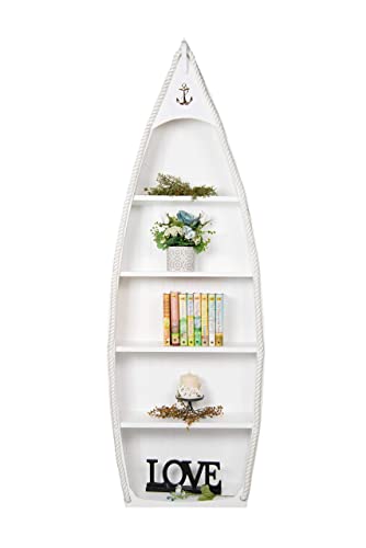DutchCrafters 4' Coastal Boat Bookcase with Book Shelves, Décor Storage Organization - Amish Made in USA (Bright Blue)