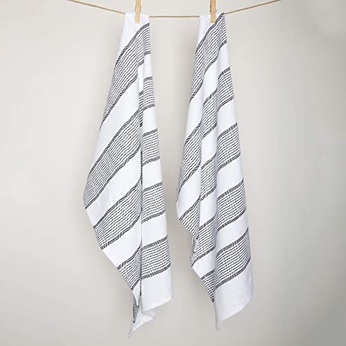 Country Maison Stripe Kitchen Towels | Pack of 6 | 18 x 28 Inches | Highly Absorbent |100% Cotton Dish Towels | Tea Towels | Bar Towels | Blue