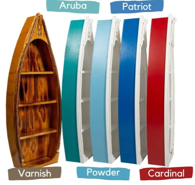 DutchCrafters 4' Coastal Boat Bookcase with Book Shelves, Décor Storage Organization - Amish Made in USA (Bright Blue)