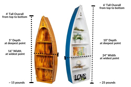 DutchCrafters 4' Coastal Boat Bookcase with Book Shelves, Décor Storage Organization - Amish Made in USA (Bright Blue)