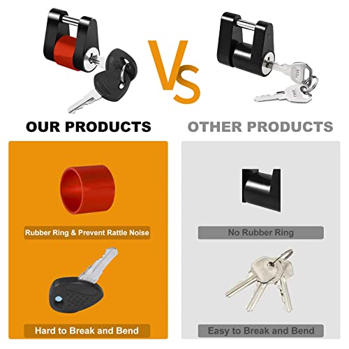 Hitch Lock Set Keyed Alike, 5/8" Dia Locking Hitch Pin Fits Class III, IV, V Receivers, Anti-Rattle Hitch Tightener for 1.25" and 2" Hitches, 1/4" Dia Trailer Coupler Lock for Tow Boat RV Truck