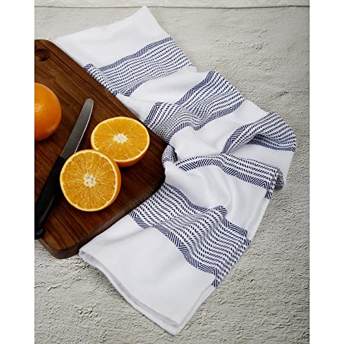 Country Maison Stripe Kitchen Towels | Pack of 6 | 18 x 28 Inches | Highly Absorbent |100% Cotton Dish Towels | Tea Towels | Bar Towels | Blue