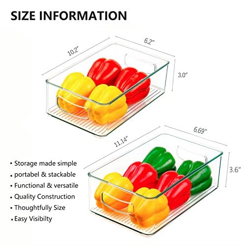 Qilinba Set Of 8 Stackable Pantry Organizer Bins, Clear Plastic Storage Bins for Home Edit Fridge Cabinet Organizing Storage Containers (4 Large and 4 Medium)