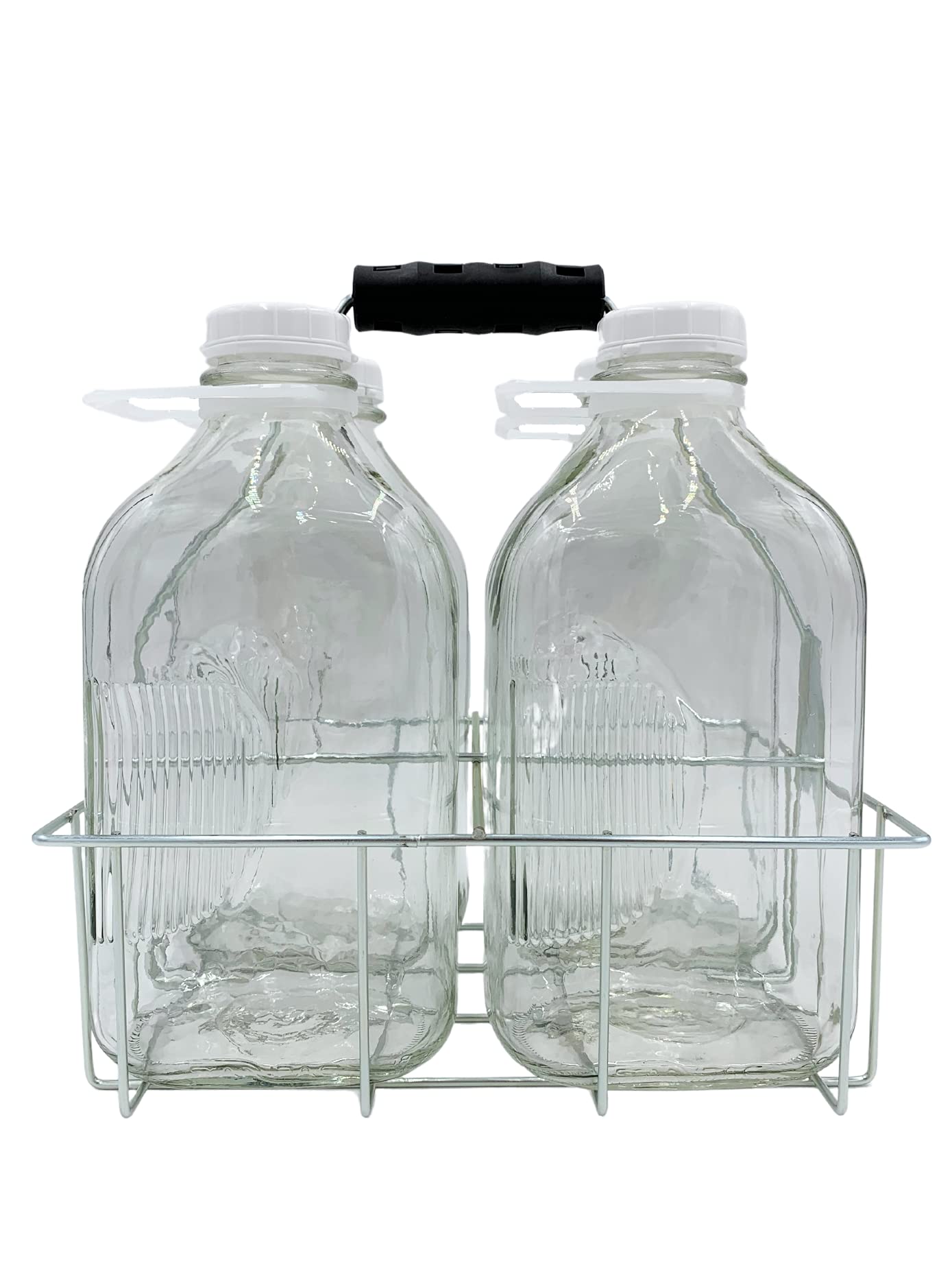 Wire Bottle Carrier for Libbey, StanPac, The Dairy Shoppe 32 and 64 oz Bottles (64 oz The Dairy Shoppe ®, 4 Cell Carrier)