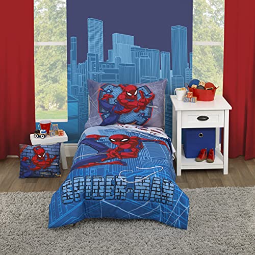 Disney Marvel Spiderman Wall Crawler Red, White, and Blue Spider Webs Toddler Blanket