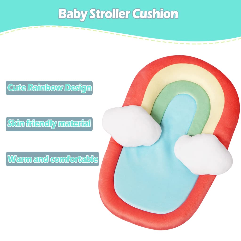 vocheer Baby Stroller Cushion, Convertible Car Seats Insert Soft Baby Stroller Liner Pram Head and Body Support Pillow for Newborn, Red Rainbow