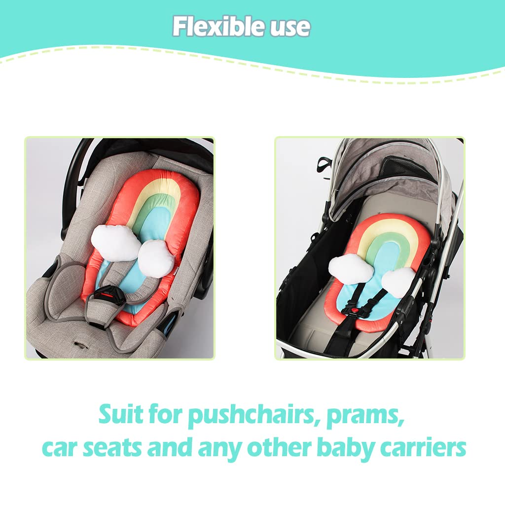 vocheer Baby Stroller Cushion, Convertible Car Seats Insert Soft Baby Stroller Liner Pram Head and Body Support Pillow for Newborn, Red Rainbow