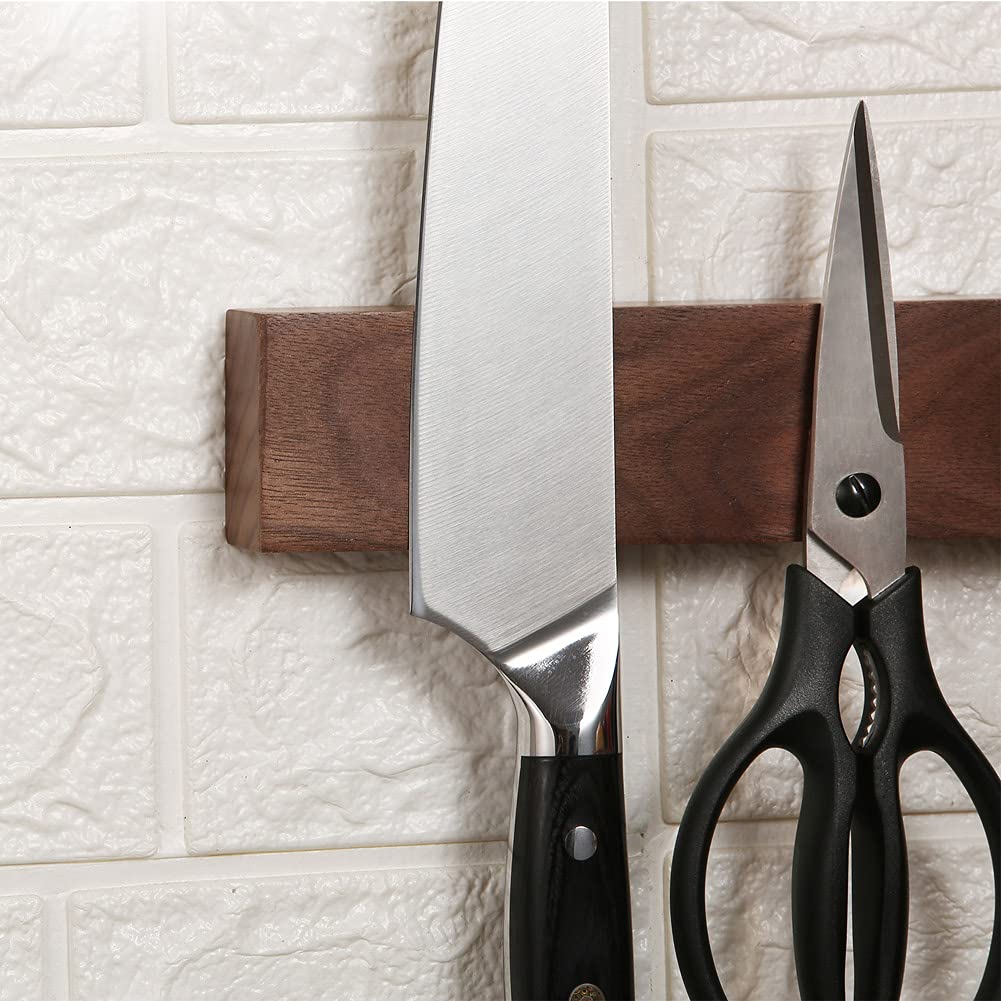 Walnut Magnetic Knife Holder for Wall- Powerful Wood Magnetic Knife Strip for Organizing your Kitchen (16 inches)