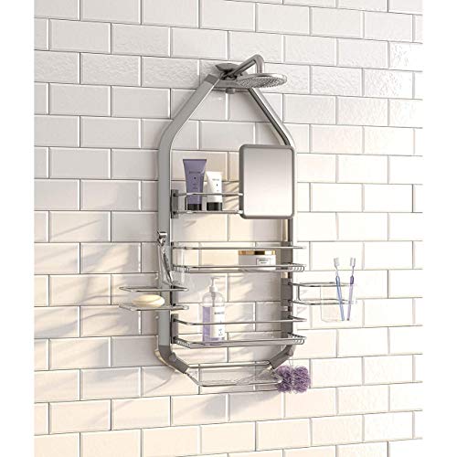Unknown1 Adjustable Bathroom Caddy/Over-The-Shower Head/Door with Storage Shelves Stainless-Steel Silver Solid Color Casual Stainless Steel Same Size Set