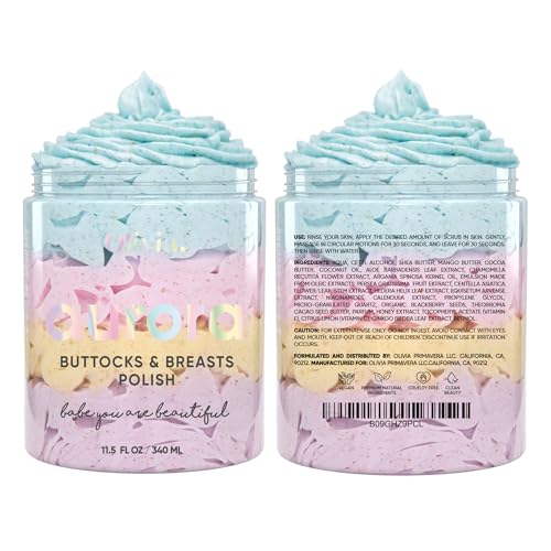Olivia Beauty Exfoliating Body Scrub for Women - Buttocks & Breasts, All Natural Moisturizing Formula to Smooth, Exfoliate, and Restore Dry, Sensitive Skin - Provides Lasting Care and Pure Grace 10 Oz