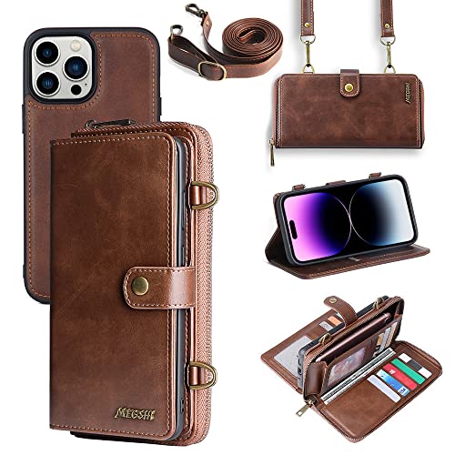 Misscase Compatible with iPhone 12 Pro Max Wallet Case,Multi-Function Wallet Case,2 in 1 Detachable Magnetic Wallet Case with Card Holder,PU Leather Kickstand Flip Cover with Lanyard Brown