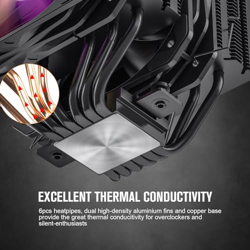 Vetroo U6PRO Dual Tower CPU Cooler - 220W TDP, 6 Heatpipes, Top ARGB Lighting, 130mm ARGB & PWM Fan - Compatible with Intel LGA 1851/1700/1200/115X & AMD AM5/AM4