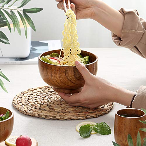 Handmade Wood Bowls, Jujube Wooden Japanese Bowls with Matching Spoon for Rice, Soup, Dip, Salad, Tea, Decoration 4 Sets (4 Bowls + 4 Spoons)