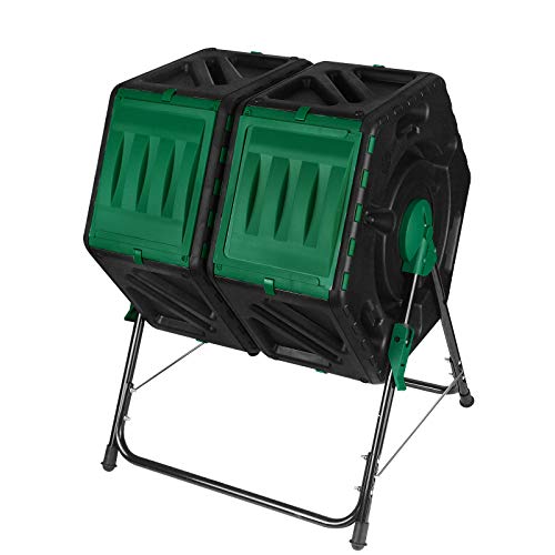 Dual Chamber Grow Tumbling Composter Tumbler Twin Compartment Chamber Outdoor Garden Steel Rotating Batch Compost Bin 2 Sliding Doors