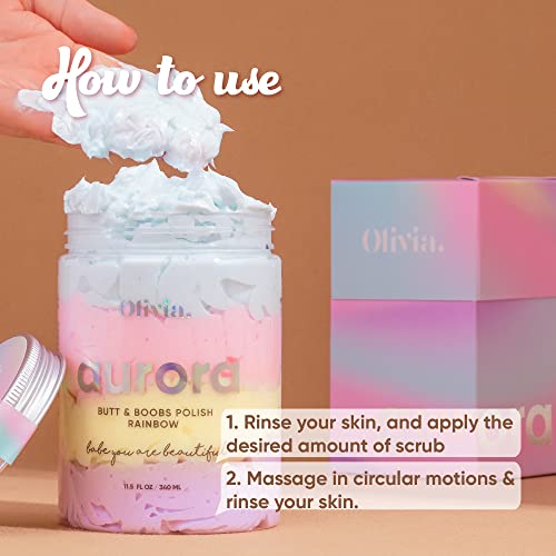 Olivia Beauty Exfoliating Body Scrub for Women - Buttocks & Breasts, All Natural Moisturizing Formula to Smooth, Exfoliate, and Restore Dry, Sensitive Skin - Provides Lasting Care and Pure Grace 10 Oz