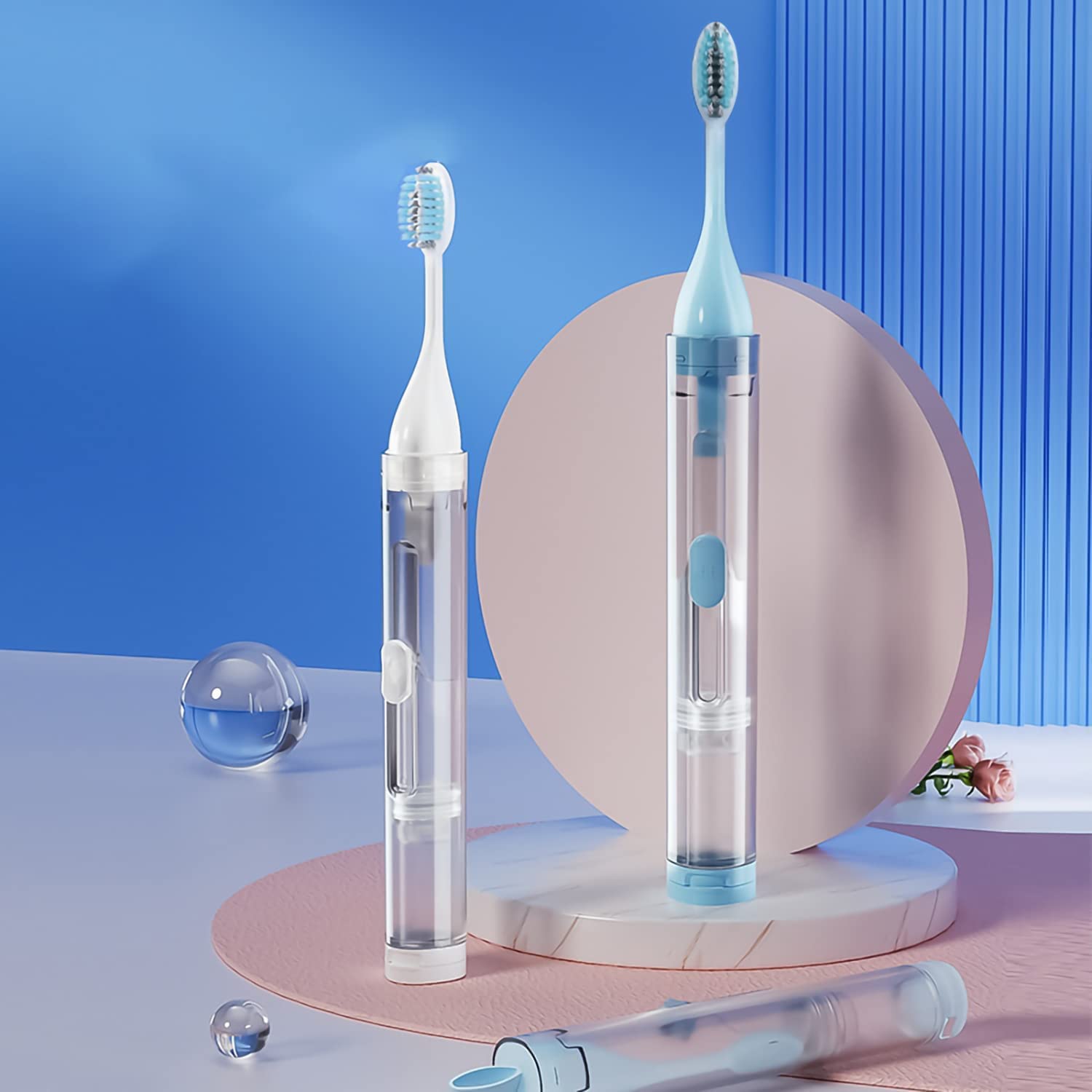 prony 3 in 1 Portable Travel Toothbrush with Travel Case and Extra Soft Bristles and Built-in Refillable Toothpaste Tube,Travel Essential Accessories
