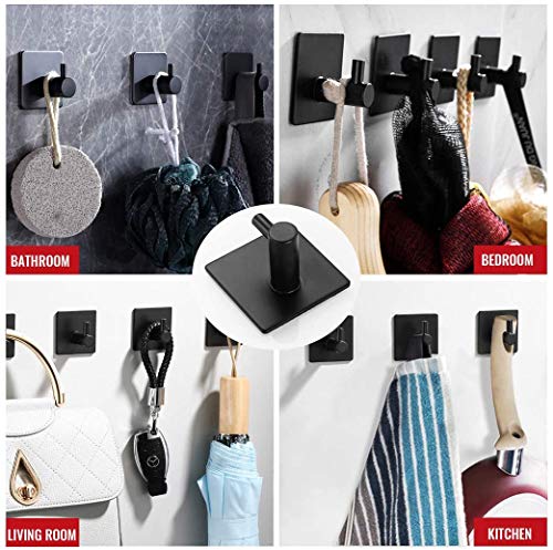 ZHhan 4 Packs Hooks Heavy Duty Wall Hooks Self Adhesive Waterproof Stainless Steel Hooks for Hanging Coat, Hat,Towel Robe Hook Rack Wall Mount Bathroom and Bedroom Black