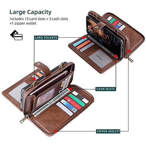 Misscase Compatible with iPhone 12 Pro Max Wallet Case,Multi-Function Wallet Case,2 in 1 Detachable Magnetic Wallet Case with Card Holder,PU Leather Kickstand Flip Cover with Lanyard Brown