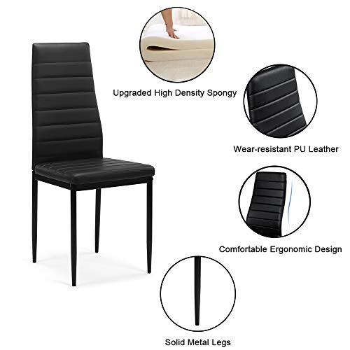 SLEERWAY Kitchen Dining Table Set for 4 People, Thickened Tempered Glass Desktop Kitchen Table and 4 Leather Chairs with Cushion, Modern Dining Room Sets for Small Space, 5 Pieces