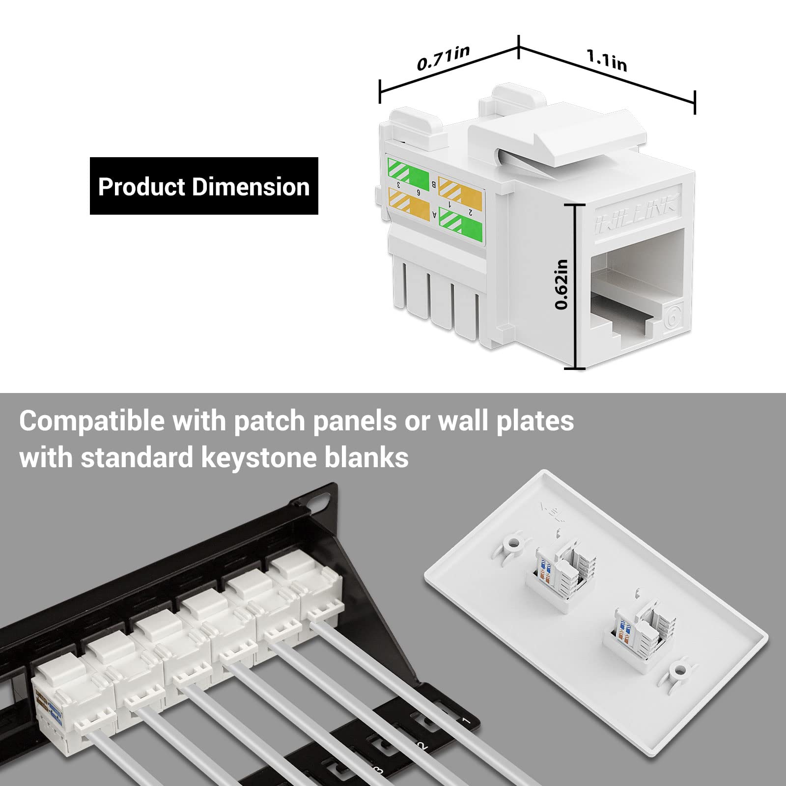 Iwillink 10Gbps Cat6 Keystone Jack, RJ45 Keystone Jack 25-Pack and Keystone Punch-Down Stand, UTP Modular Ethernet Jack Insert 90-Degree, Punch Down Keystone Jack Adapter, White