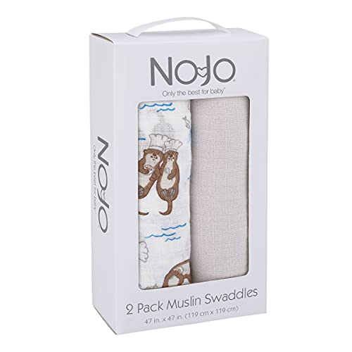 NoJo Chef Otter Brown, Blue and Gray Cookies 100% Cotton 2Pk Muslin Swaddles