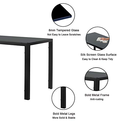 SLEERWAY Kitchen Dining Table Set for 4 People, Thickened Tempered Glass Desktop Kitchen Table and 4 Leather Chairs with Cushion, Modern Dining Room Sets for Small Space, 5 Pieces