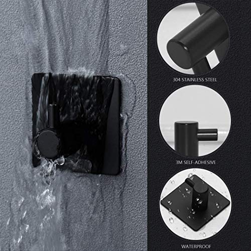 ZHhan 4 Packs Hooks Heavy Duty Wall Hooks Self Adhesive Waterproof Stainless Steel Hooks for Hanging Coat, Hat,Towel Robe Hook Rack Wall Mount Bathroom and Bedroom Black
