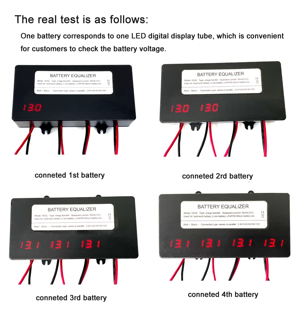 Mazava HC02 LED Tube Display Battery Equalizer Voltage Regulator 4pcs Batteries Active Balancer 4S Connected in Series for 48V Battery System Solar Power System Extend Battery Life