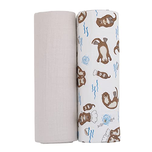 NoJo Chef Otter Brown, Blue and Gray Cookies 100% Cotton 2Pk Muslin Swaddles