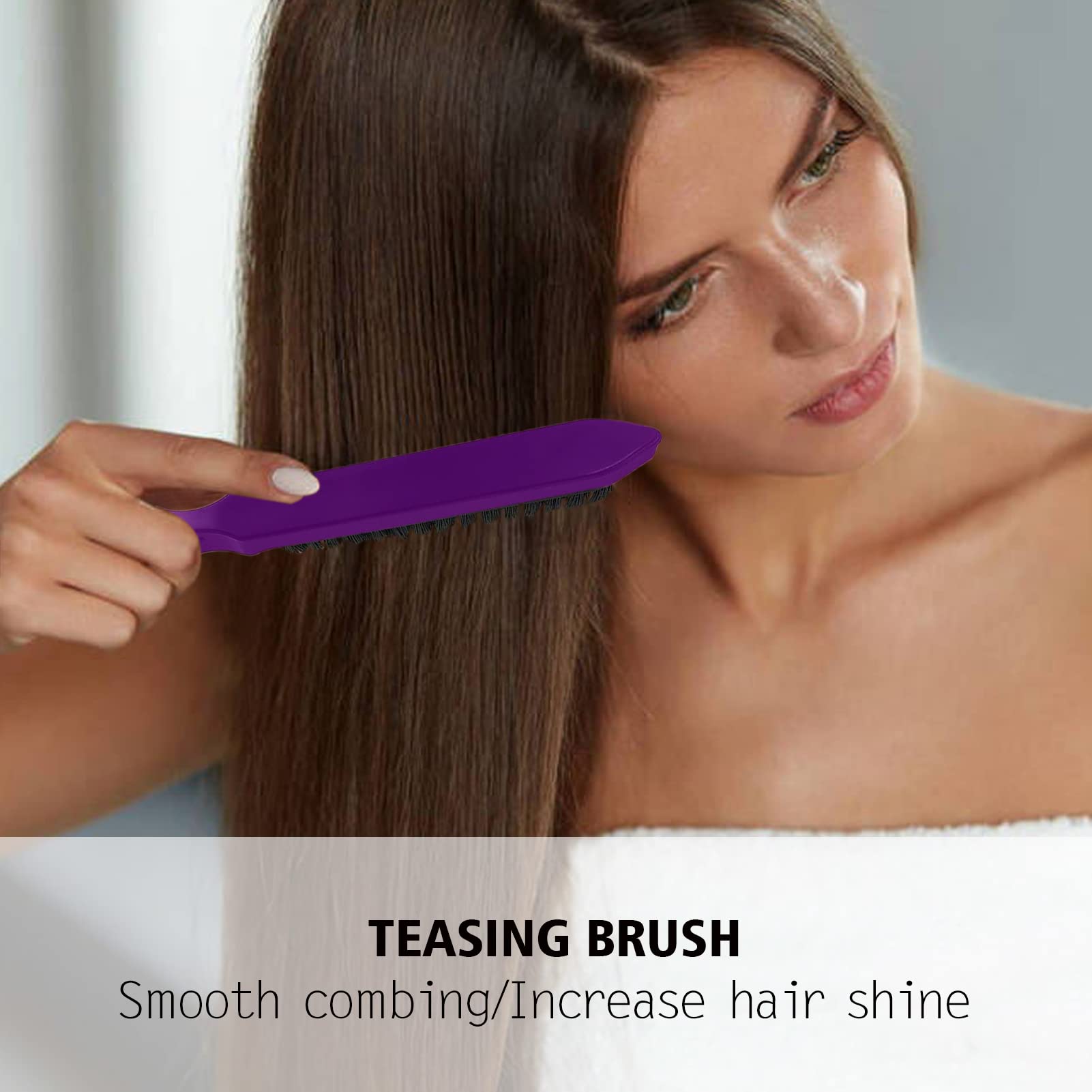 3 Pieces Hair Styling Comb Set Teasing Hair Brush Rat Tail Comb Edge Brush for Edge&Back Brushing, Combing, Slicking Hair for Women (Purple)