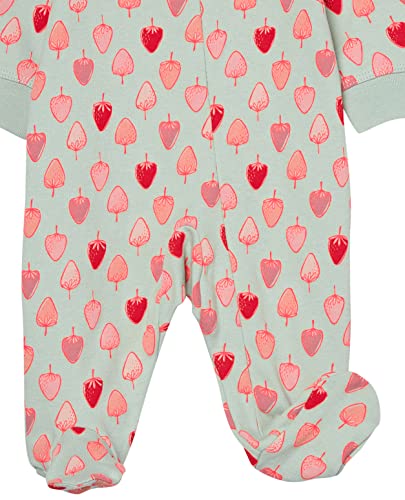Amazon Essentials Unisex Babies' Footed Zip-Front Sleep and Play, Pack of 3, Light Pink Berry/Mint Green Stripe/Strawberries, Preemie