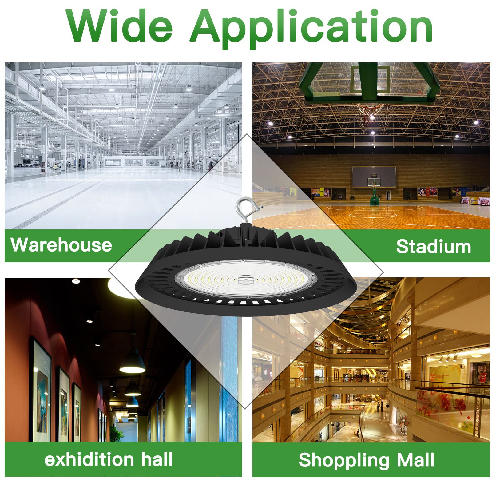 OSTEK 2Pack UFO led high Bay Light 240W, 0-10V Dimmable High Bay LED Lighting Fixture, 5000K, US Hook 5' Cable Barn Workshop Bay Lighting for Garage/Commercial Warehouse/Wet Location (240)