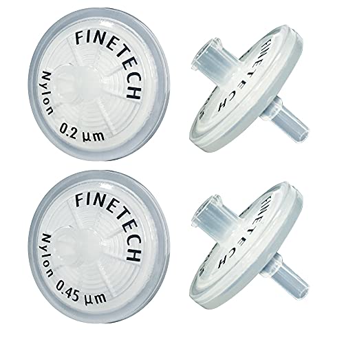 Nylon Syringe Filters 25mm Diameter 0.45μm Pore Size for Laboratory Filtration by Finetech (Pack of 20) Made in Taiwan (20, Nylon 25mm 0.45um)