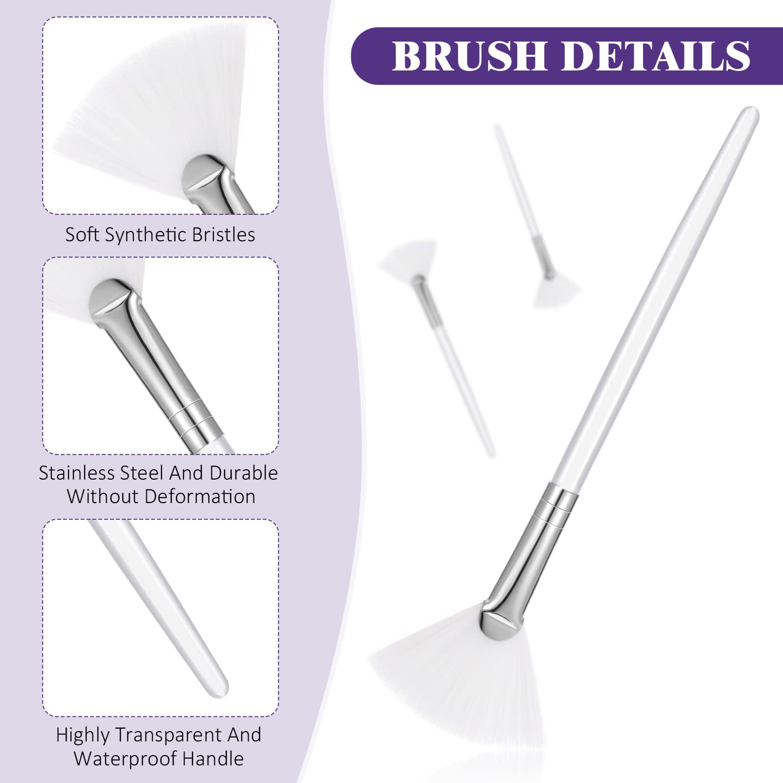 Maitys 6 Pieces Fan Mask Brushes Soft Fan Facial Mask Applicator Tools Brush Makeup Brushes Cosmetic Tools with Handle for Makeup Women(White Hair)