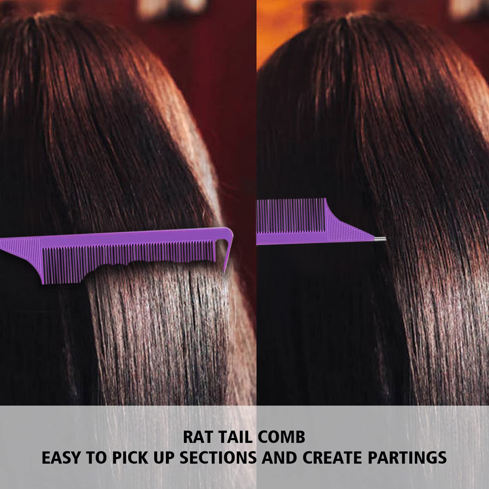 3 Pieces Hair Styling Comb Set Teasing Hair Brush Rat Tail Comb Edge Brush for Edge&Back Brushing, Combing, Slicking Hair for Women (Purple)