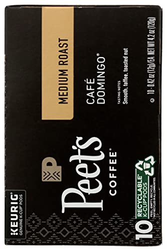 Peet's Coffee Cafe Domingo K Cup Coffee Pods for Keurig Brewers, Medium Roast, 10 Pods, 3.1 Lb