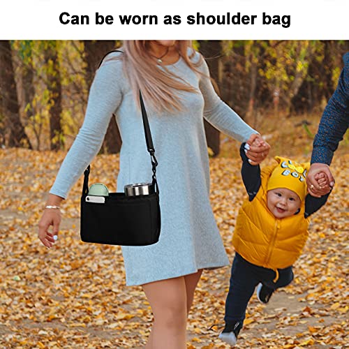 Beautyflier Universal Baby Stroller Organizer with Insulated Cup Holder and Shoulder Strap, Fits for Stroller like Uppababy, Baby Jogger, Britax, Bugaboo, BOB, Umbrella and Pet Stroller, Pockets for Carrying Diaper, Phone, Keys, Toys and Snacks (Black)