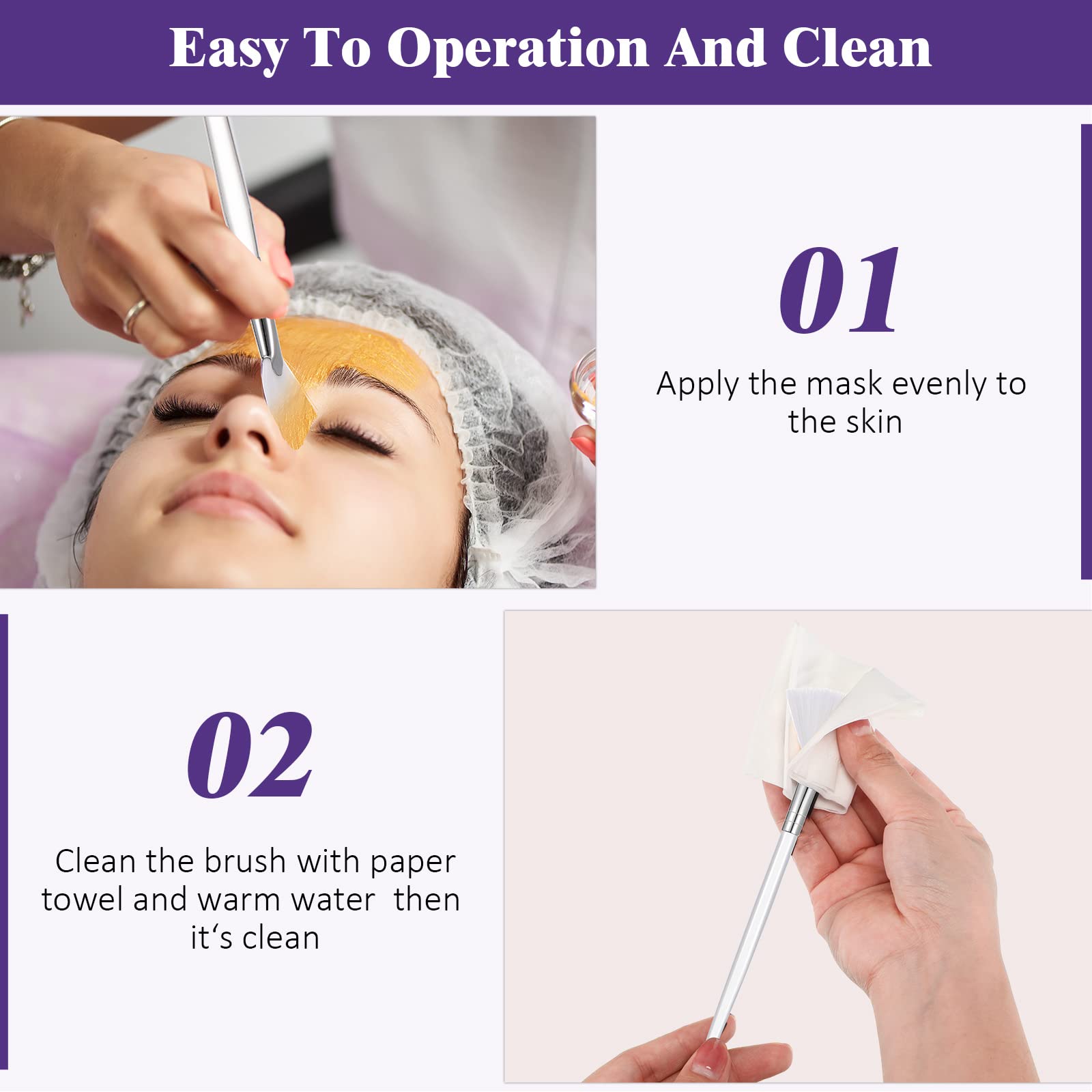 Maitys 6 Pieces Fan Mask Brushes Soft Fan Facial Mask Applicator Tools Brush Makeup Brushes Cosmetic Tools with Handle for Makeup Women(White Hair)
