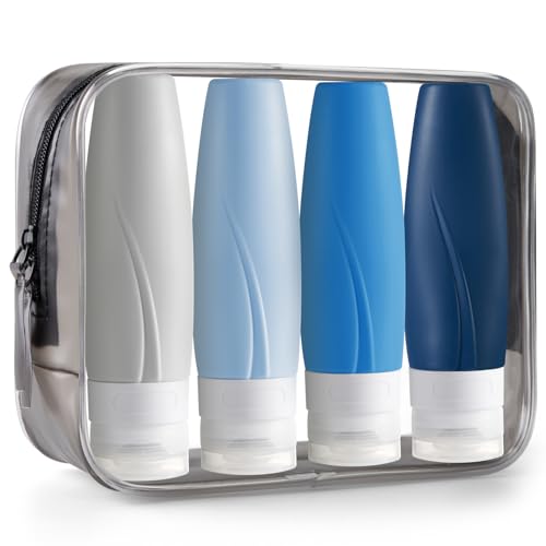 INSFIT Portable Travel Bottles TSA Approved, 3oz Travel Size Toiletries Containers, Leak Proof Carry on Bottles for Liquids BPA Free Squeezable Silicone Tubes, Travel Accessories for Shampoo Blue