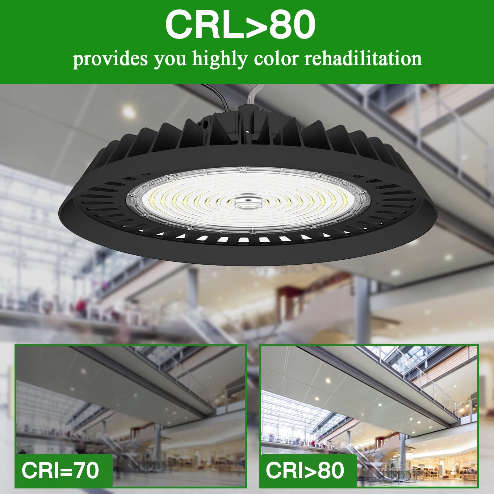 OSTEK 2Pack UFO led high Bay Light 240W, 0-10V Dimmable High Bay LED Lighting Fixture, 5000K, US Hook 5' Cable Barn Workshop Bay Lighting for Garage/Commercial Warehouse/Wet Location (240)